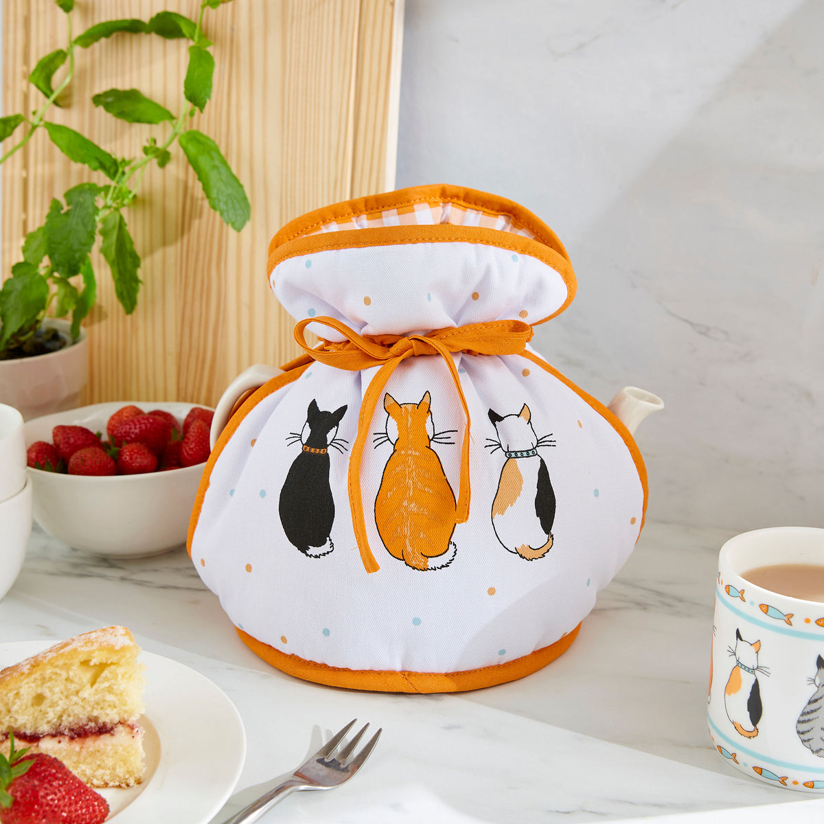 Cats In Waiting 2026 Tea Cosy Muff in Orange – Ulster Weavers