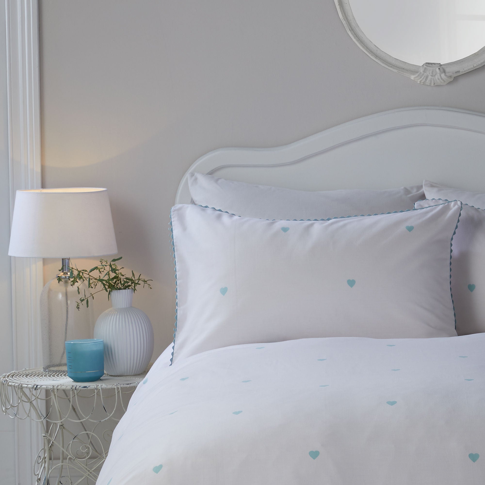 Decorative Heart Duvet Cover Set by Serene in Duck Egg – Ulster Weavers