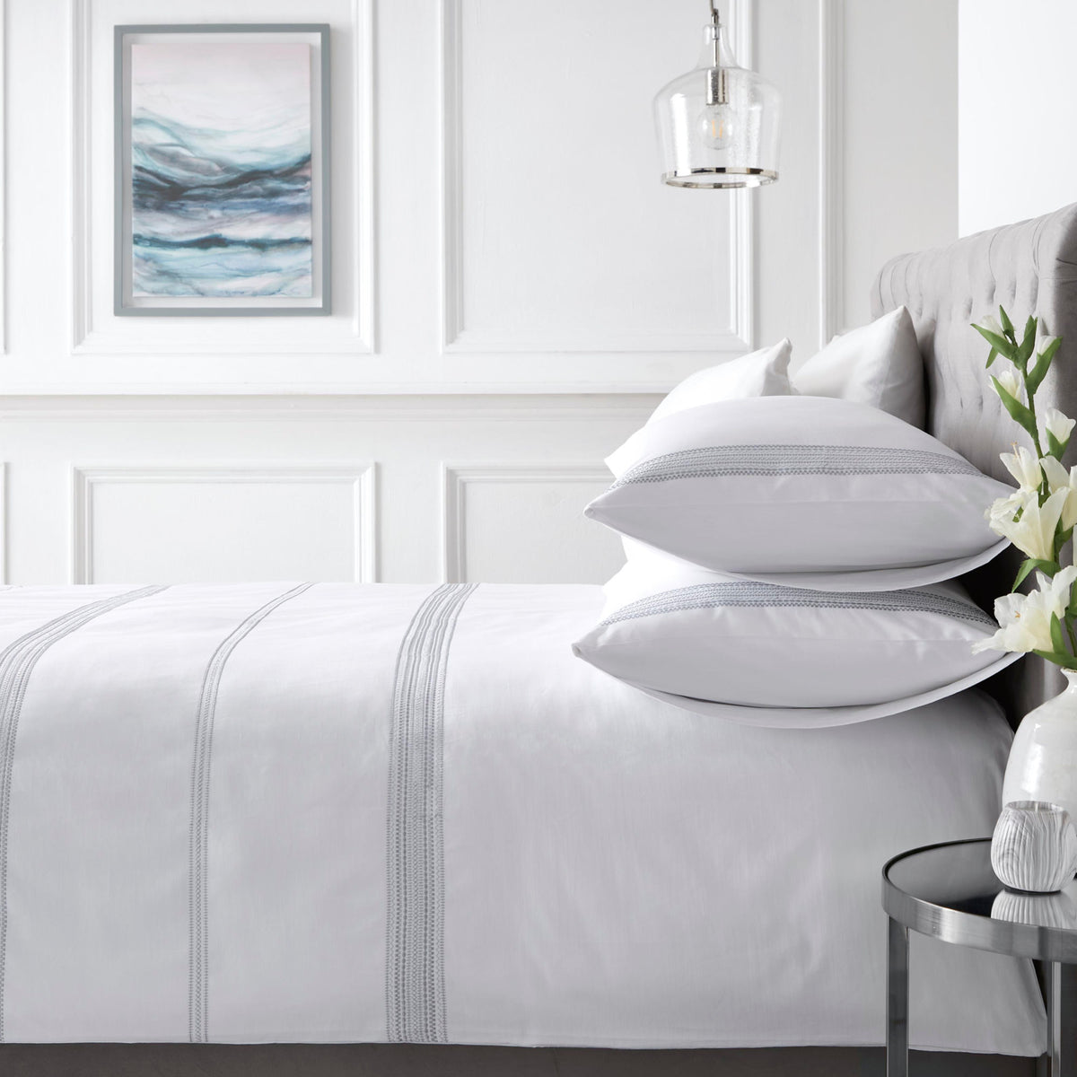 Embroidered Bands Duvet Cover Set in White – Ulster Weavers