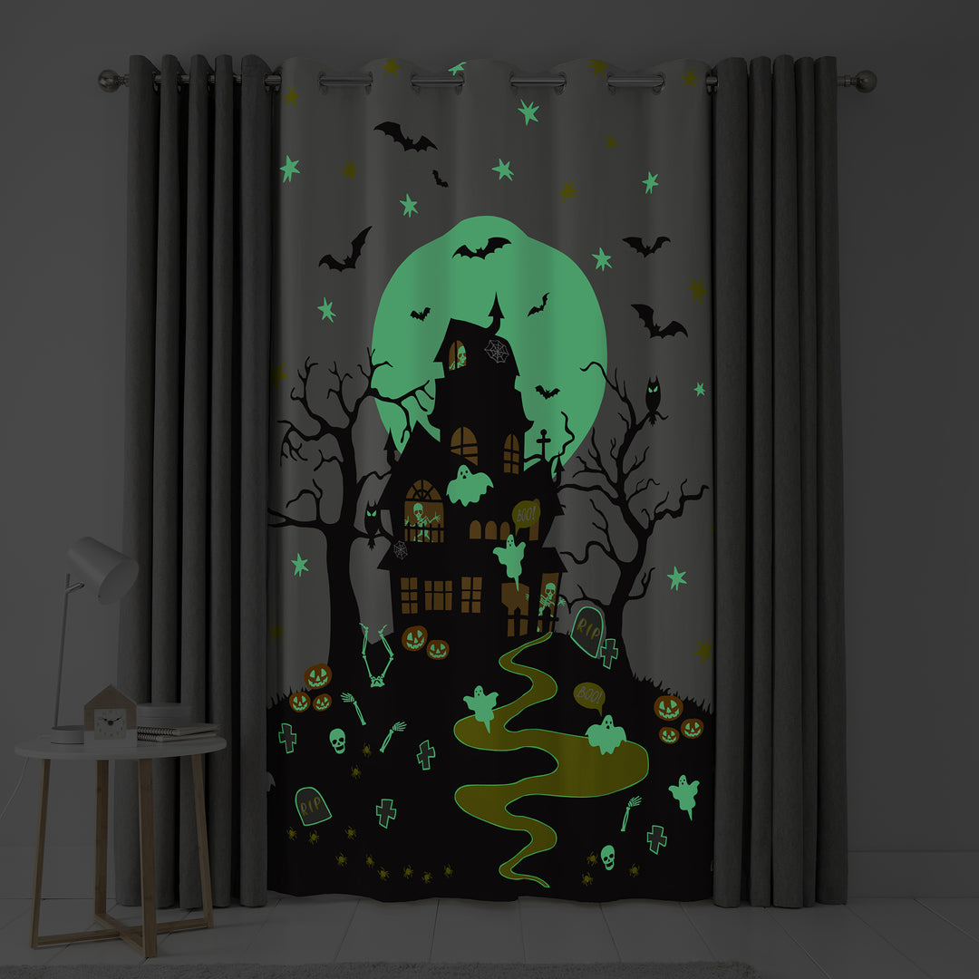 Haunted House Halloween Eyelet Single Panel Door Curtain in Grey 54" W ...