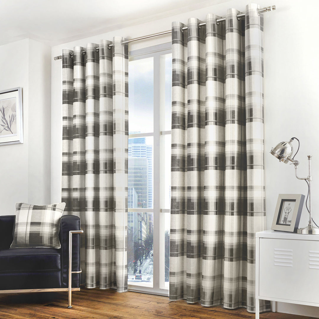 Balmoral Check Eyelet Curtains in Slate – Ulster Weavers