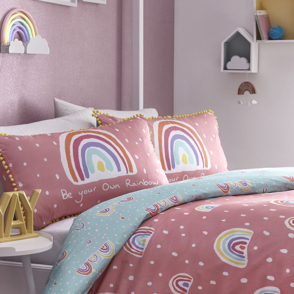 Rainbow Pom Duvet Cover Set in Multicolour – Ulster Weavers